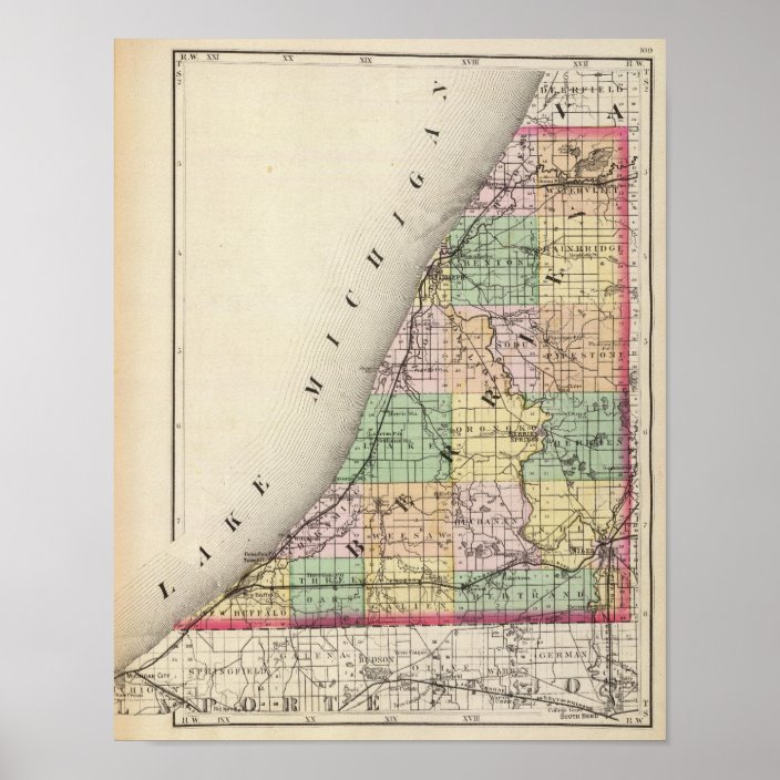 Map of Berrien County, Michigan Poster | Zazzle.co.nz
