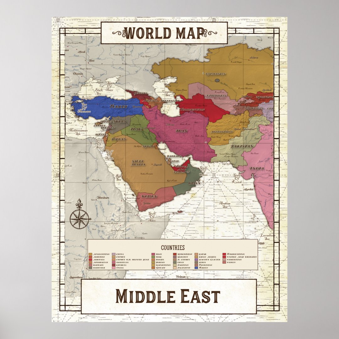 Map Of Middle East Poster | Zazzle.co.nz