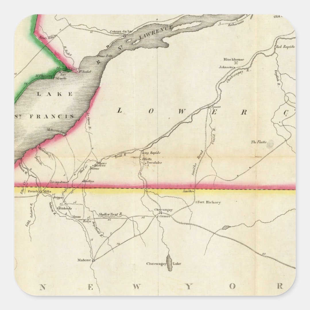 Map of the River St. Lawrence and Adjacent Country Square Sticker ...