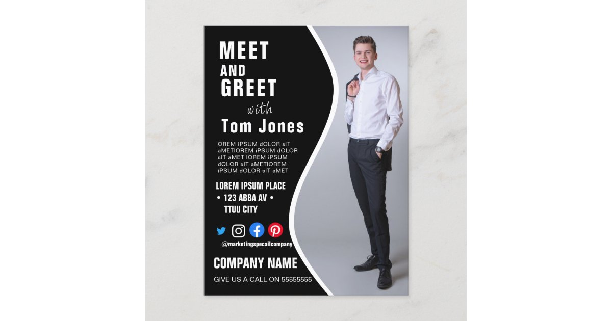 meet BUSINESS custom logo flyer Poster Postcard | Zazzle.co.nz
