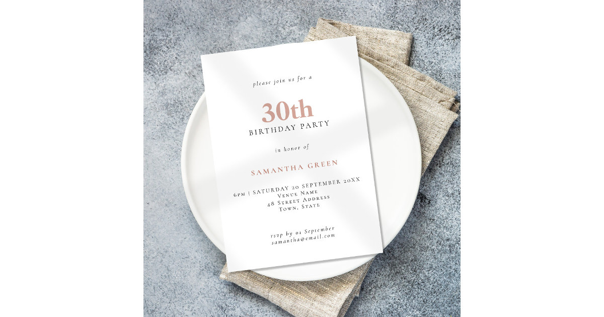Modern Simple Text Blush Pink 30th Birthday Invitation | Zazzle.co.nz