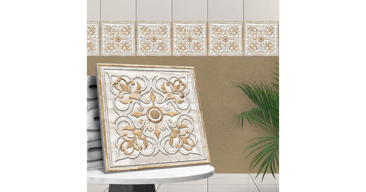 Moroccan Travertine Marble & Gold Tile | Zazzle.co.nz