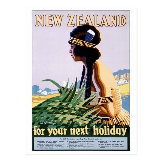New Zealand Vintage Travel Poster Restored Postcard | Zazzle.co.nz