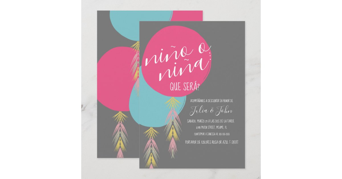 Nina o Nino Gender Reveal Tassel Balloon Invitation | Zazzle.co.nz