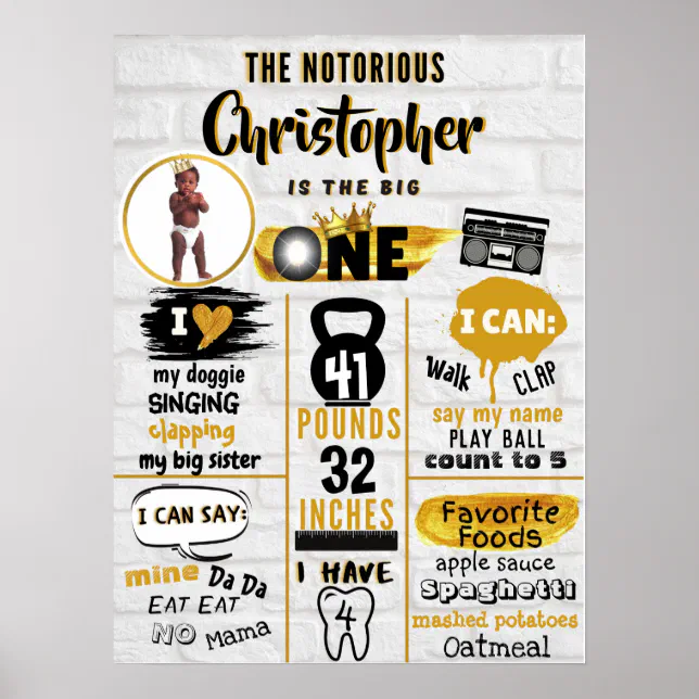 Notorious One Hip Hop Milestone 1st Birthday Photo Poster | Zazzle.co.nz