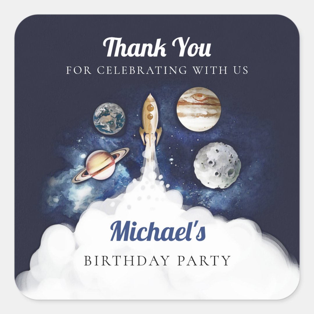 Outer Space Rocket Planets Galaxy Square Sticker | Zazzle.co.nz