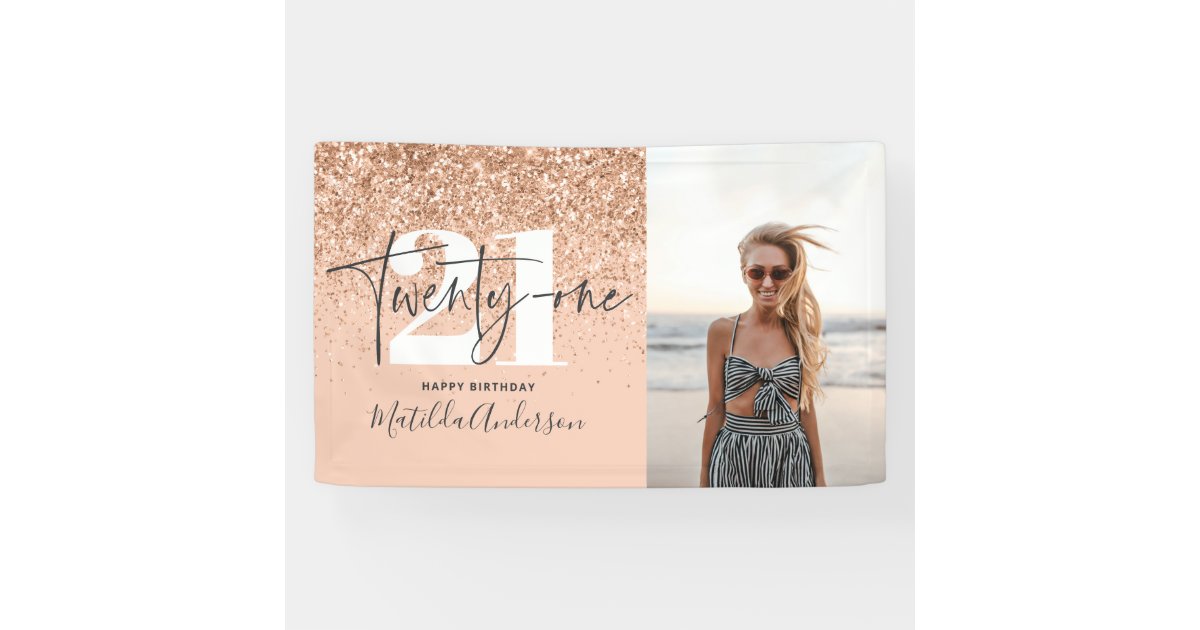 Peach girly modern glitter chic 21 birthday decor banner | Zazzle.co.nz