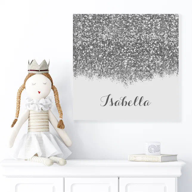 Personalised Silver Glitter Name Art Faux Canvas Print | Zazzle.co.nz
