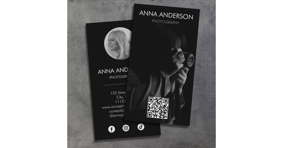 Photography Modern Vertical QR Code Social Media Business Card | Zazzle ...