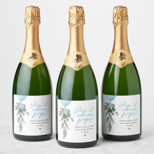 Pop It When She Pops Balloon Greenery Baby Shower Sparkling Wine Label ...