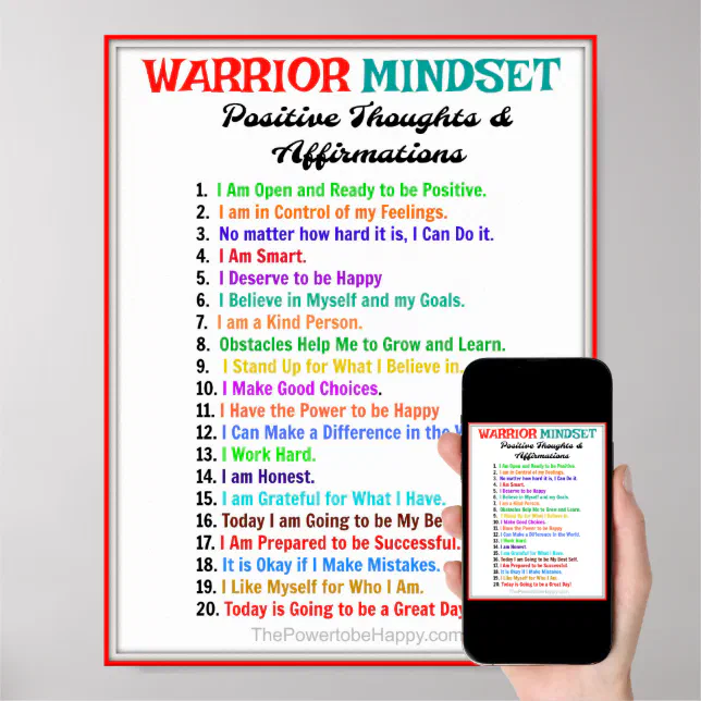 Positive Affirmations Poster - Warrior Mindset | Zazzle.co.nz