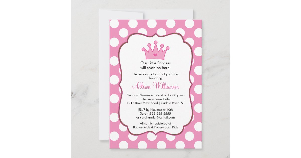 Princess Crown Baby Shower Invitation Pink Dots | Zazzle.co.nz