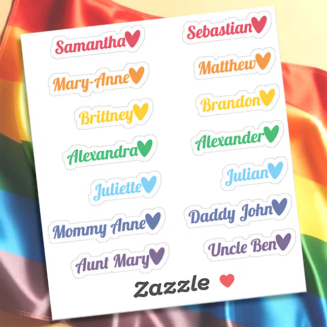 Rainbow Custom Guest List Names Coloured Hearts | Zazzle.co.nz