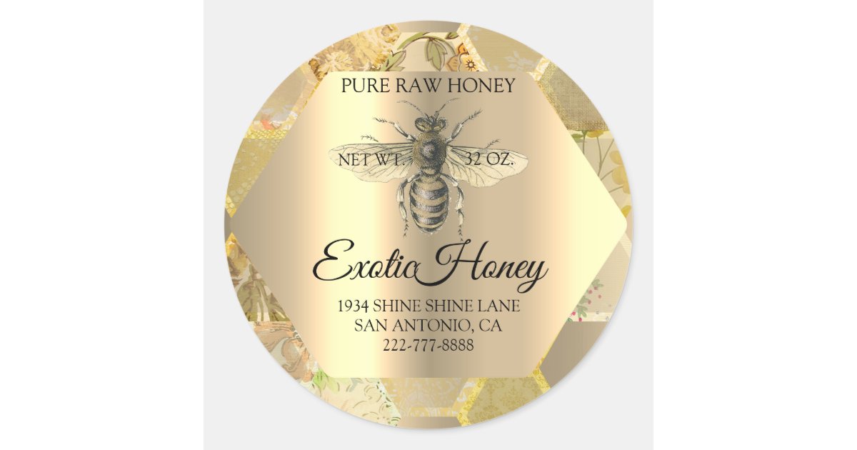 Raw Honey Jar Honeybee Honeycomb Bee Apiary VIP Classic Round Sticker ...