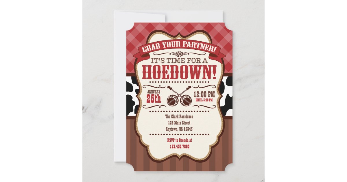 Red Brown Hoedown Party Invitation | Zazzle.co.nz
