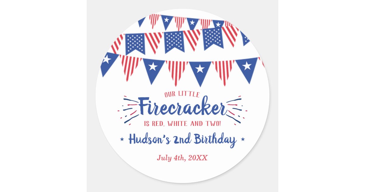 Red, White & Two! 4th Of July 2nd Birthday Classic Round Sticker ...