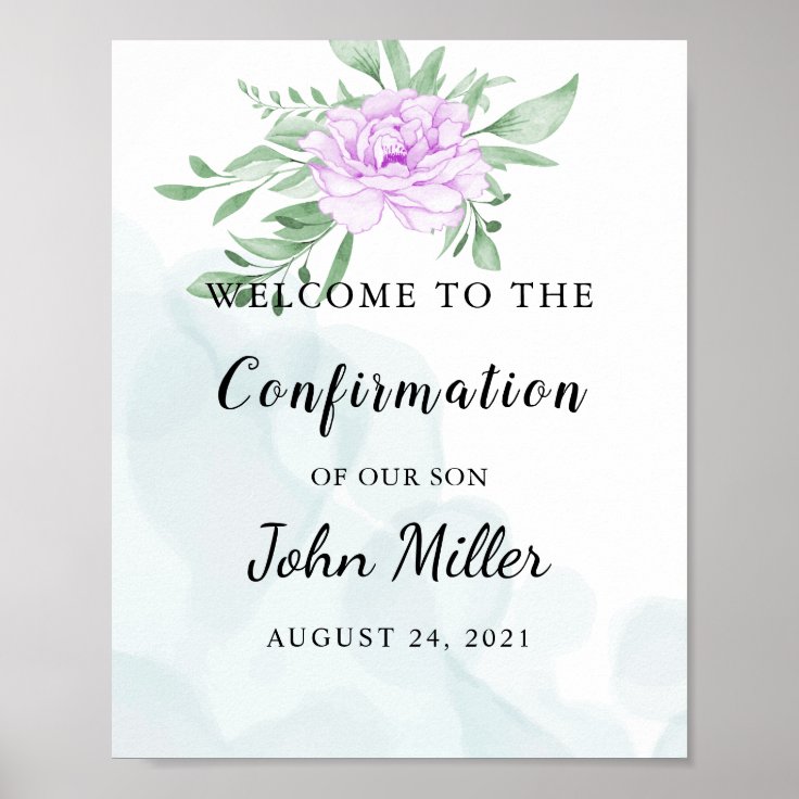 Rustic Purple Rose Eucalyptus Confirmation Welcome Poster | Zazzle.co.nz