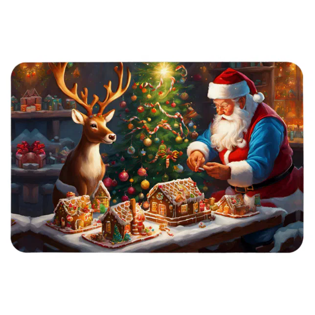 Santa and reindeer make gingerbread house magnet | Zazzle.co.nz