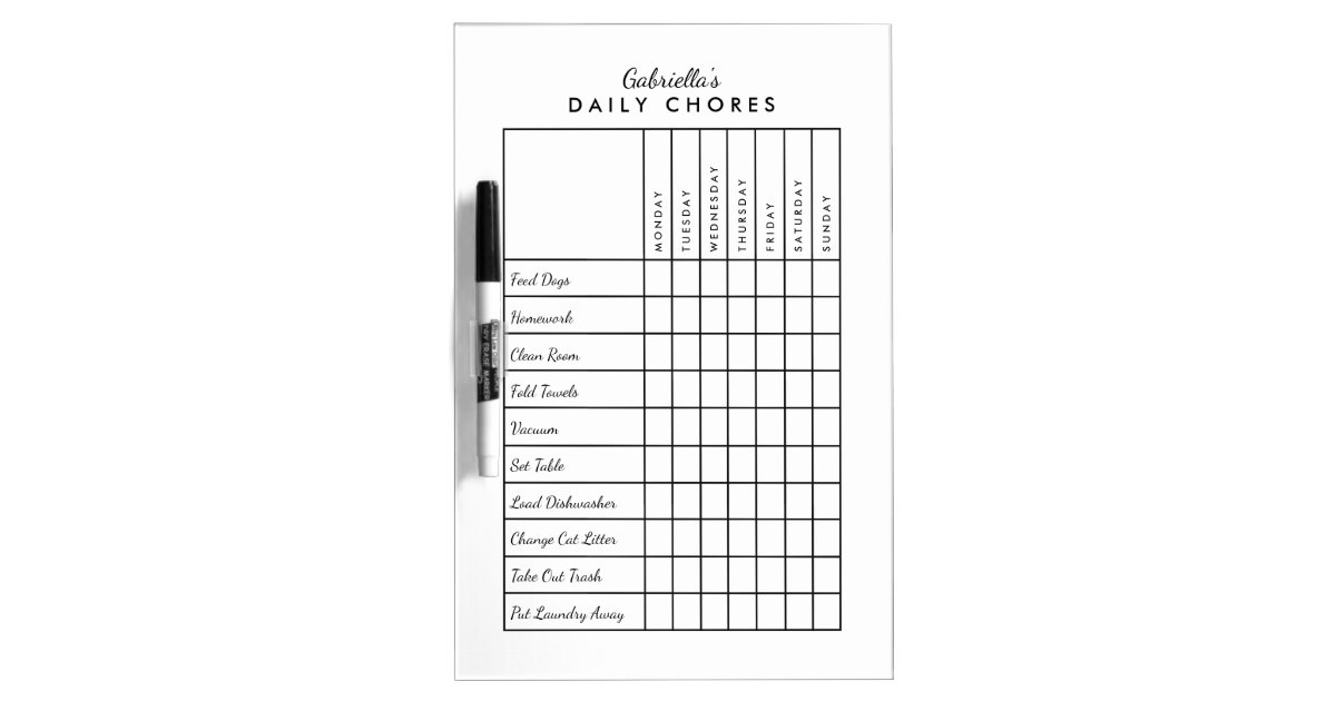 Simple Daily Chore Chart Dry Erase Board | Zazzle.co.nz