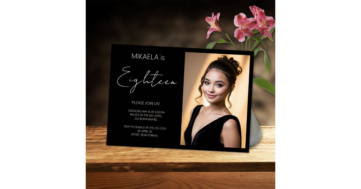 Simple Lady Debutante Black 18th Birthday Invitation | Zazzle.co.nz