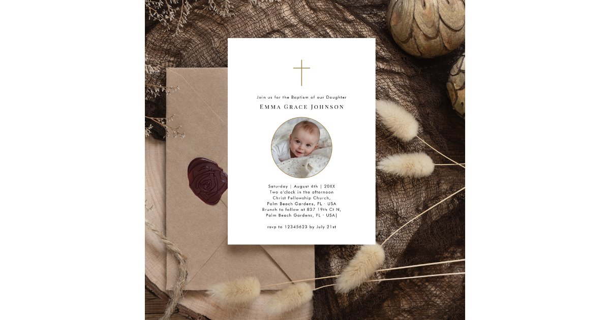 Simple Modern Typography Catholic Baptism Gold Invitation | Zazzle.co.nz