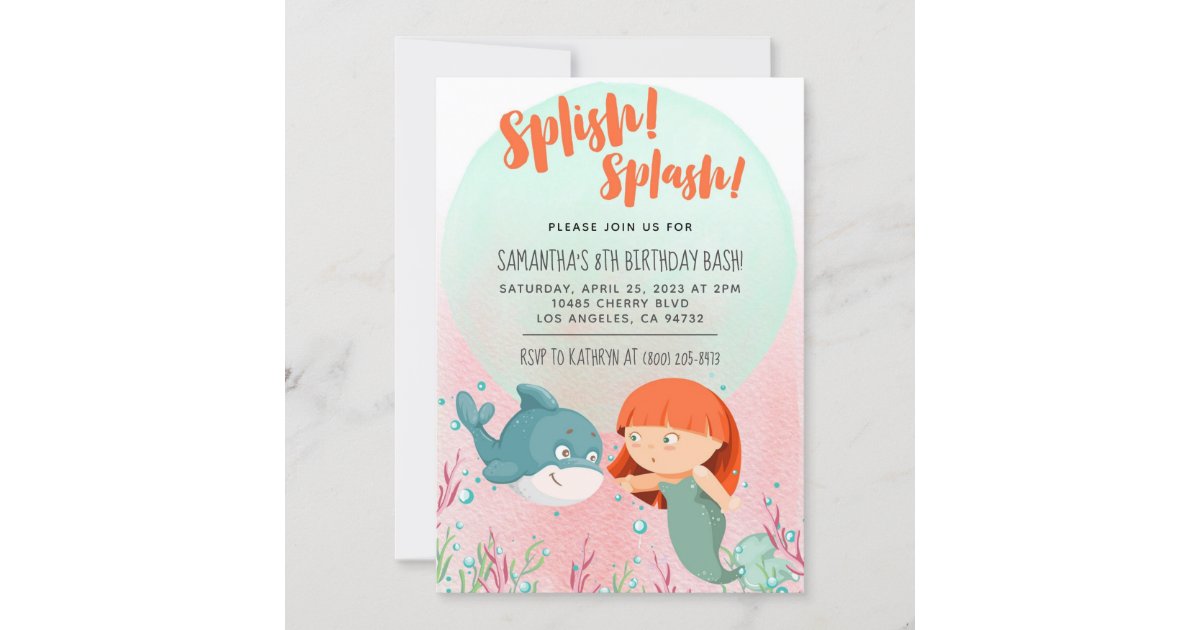Splish Splash Mermaid Birthday Bash Invitation | Zazzle.co.nz
