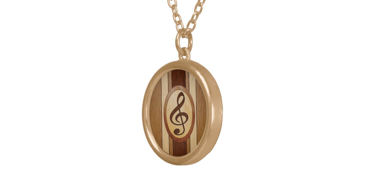 Stylish Faux Wood Treble Clef Inlay Gold Plated Necklace | Zazzle.co.nz