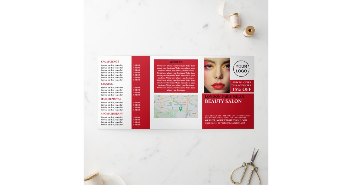 Stylish Makeup Design, Beauty Salon Tri-Fold Flyer | Zazzle.co.nz
