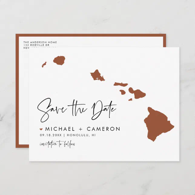 Terracotta Hawaii State Map QR Code Save the Date Announcement Postcard ...
