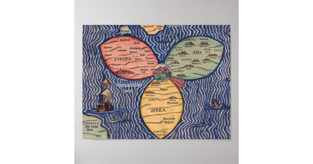 THE BUNTING CLOVER LEAF MAP OF JERUSALEM (1581) POSTER | Zazzle.co.nz