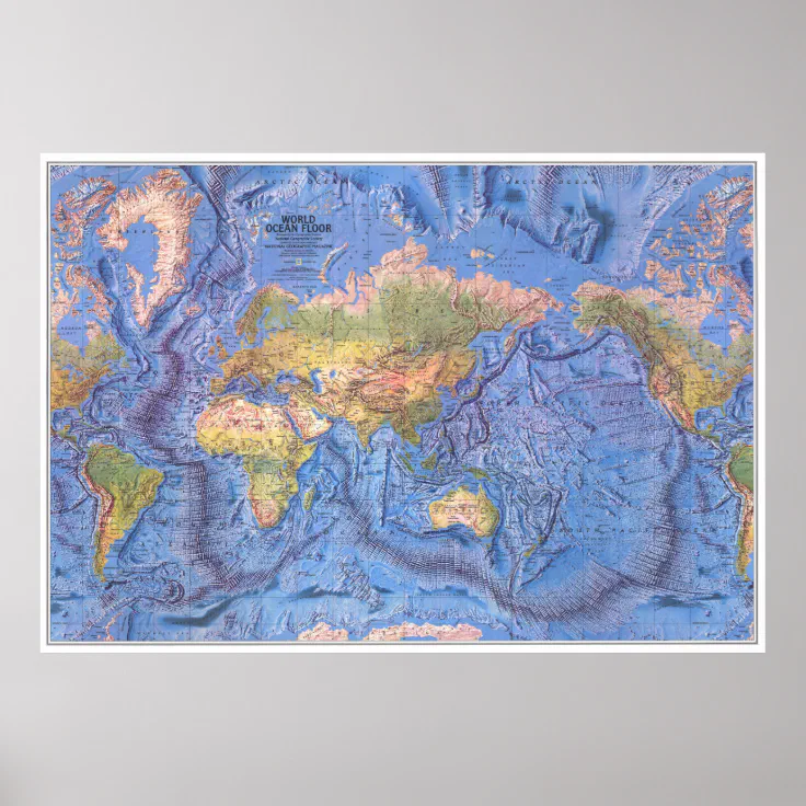 " The World: 1981/present - OCEAN Floor map ... Poster | Zazzle.co.nz