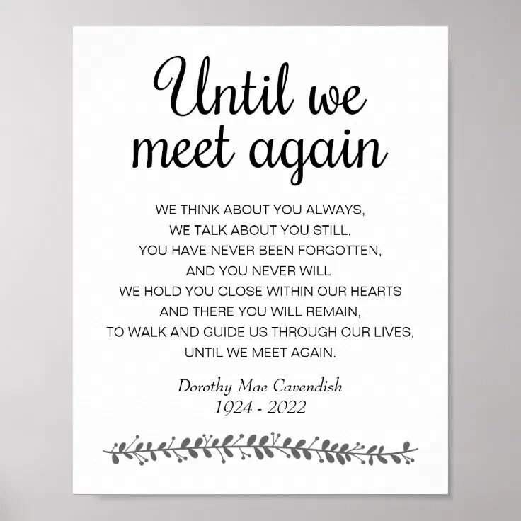 Until We Meet Again Funeral Poem Memorial Sign | Zazzle.co.nz