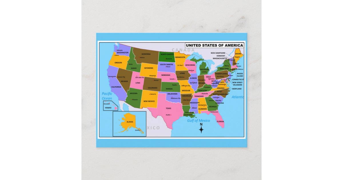 USA Map with State Capitals Postcard | Zazzle.co.nz