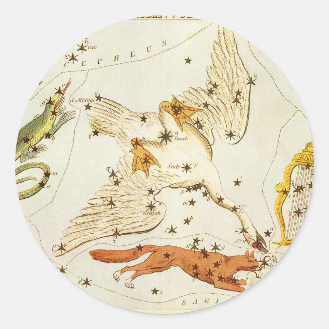 Vintage Astronomy, Constellations Stars Chart Map Classic Round Sticker ...