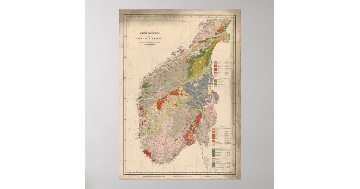 Vintage Geological Map of Norway (1878) Poster | Zazzle.co.nz