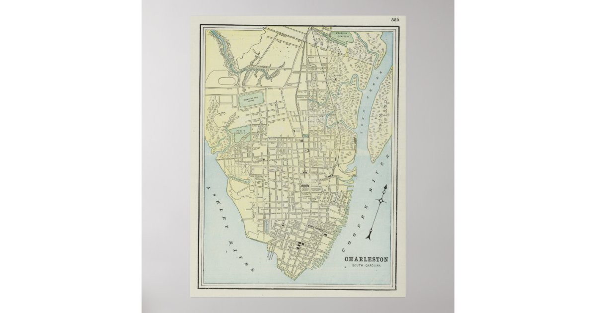 Vintage Map of Charleston SC (1901) Poster | Zazzle.co.nz