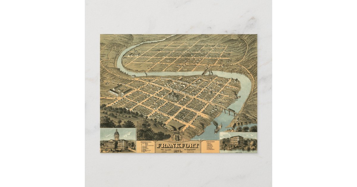 Vintage Map of Frankfort Kentucky Postcard | Zazzle.co.nz