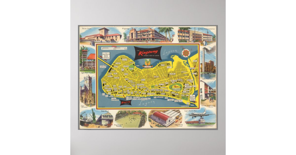 Vintage Map of Kingsway Lagoon Poster | Zazzle.co.nz