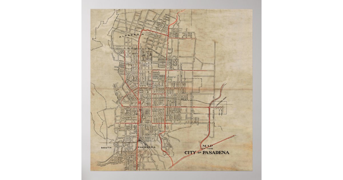 Vintage Map of Pasadena CA (1922) Poster | Zazzle.co.nz