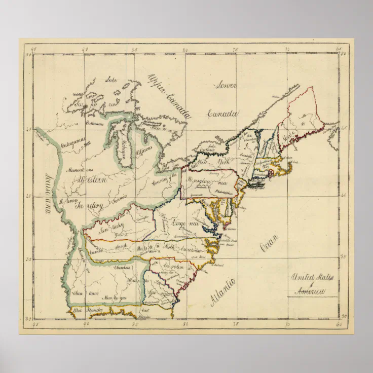 Vintage Map of The United States (1810) Poster | Zazzle.co.nz