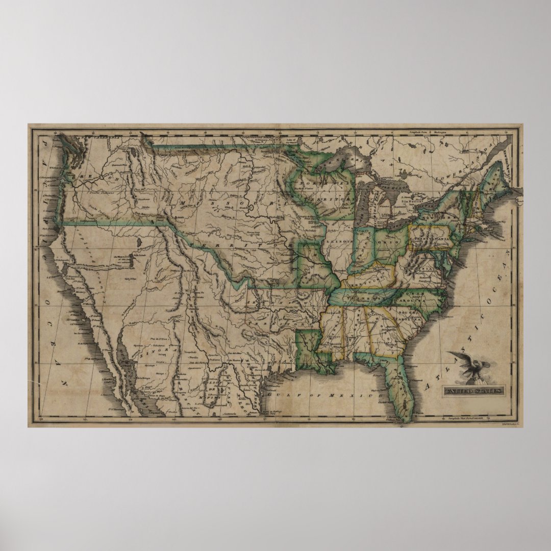 Vintage Map of The United States (1823) Poster | Zazzle.co.nz