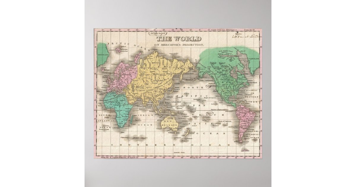 Vintage Map of The World (1827) Poster | Zazzle.co.nz