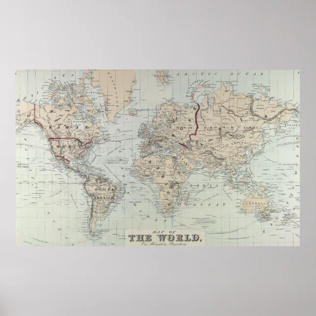 Vintage Map of The World (1875) Poster | Zazzle.co.nz