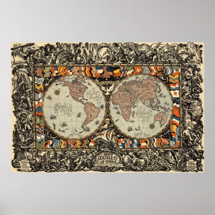 Vintage Map of The World (1920) Poster | Zazzle.co.nz