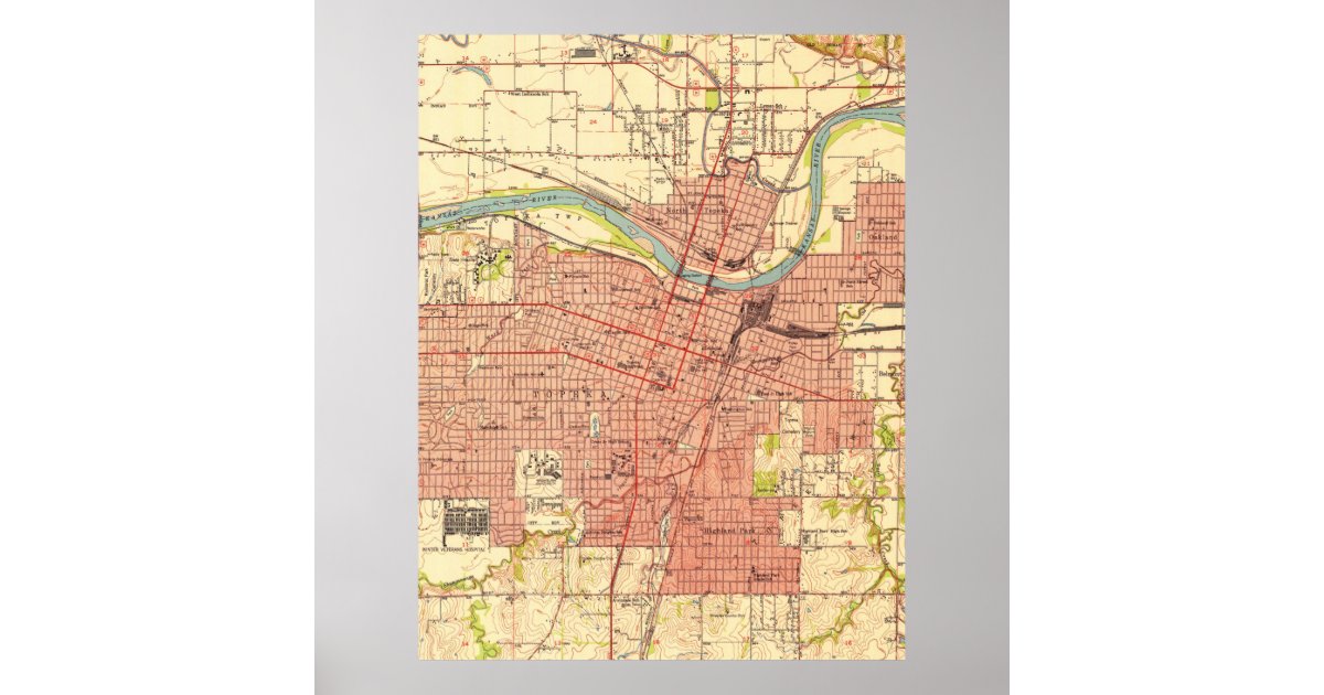 Vintage Map of Topeka Kansas (1951) Poster | Zazzle.co.nz