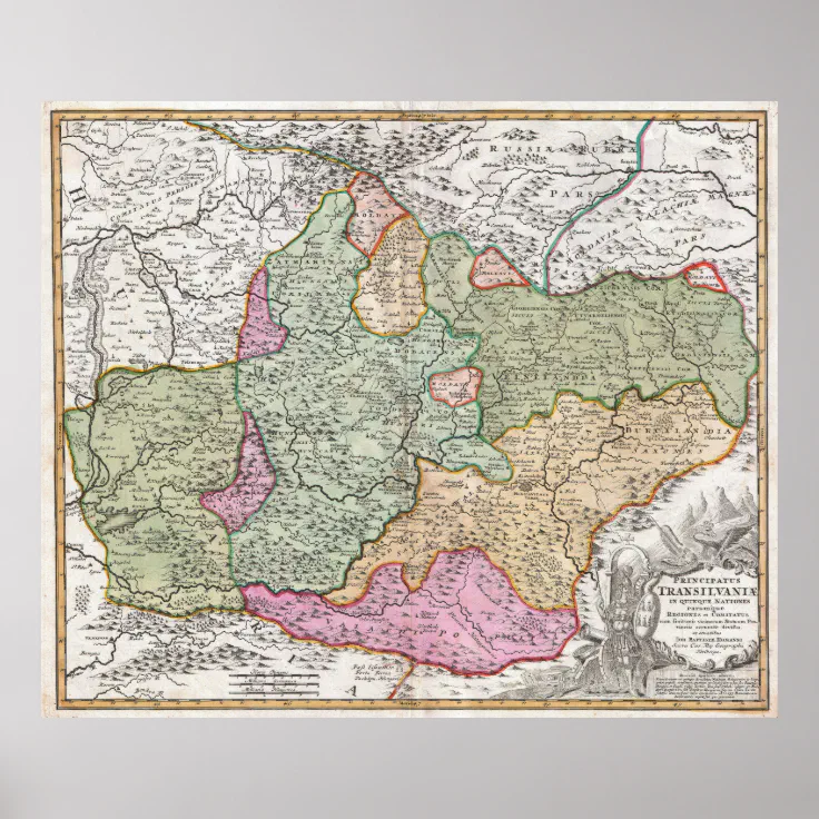 Vintage Map of Transylvania (1720) Poster | Zazzle.co.nz