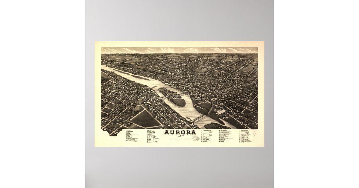 Vintage Pictorial Map of Aurora Illinois (1882) Poster | Zazzle.co.nz
