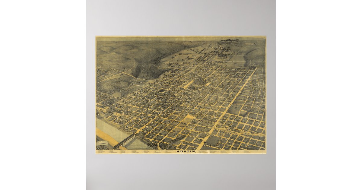 Vintage Pictorial Map of Austin Texas (1887) Poster | Zazzle.co.nz