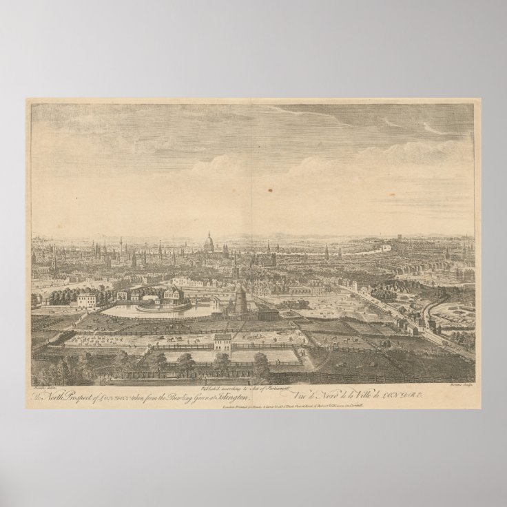 Vintage Pictorial Map of London England (1750) Poster | Zazzle.co.nz