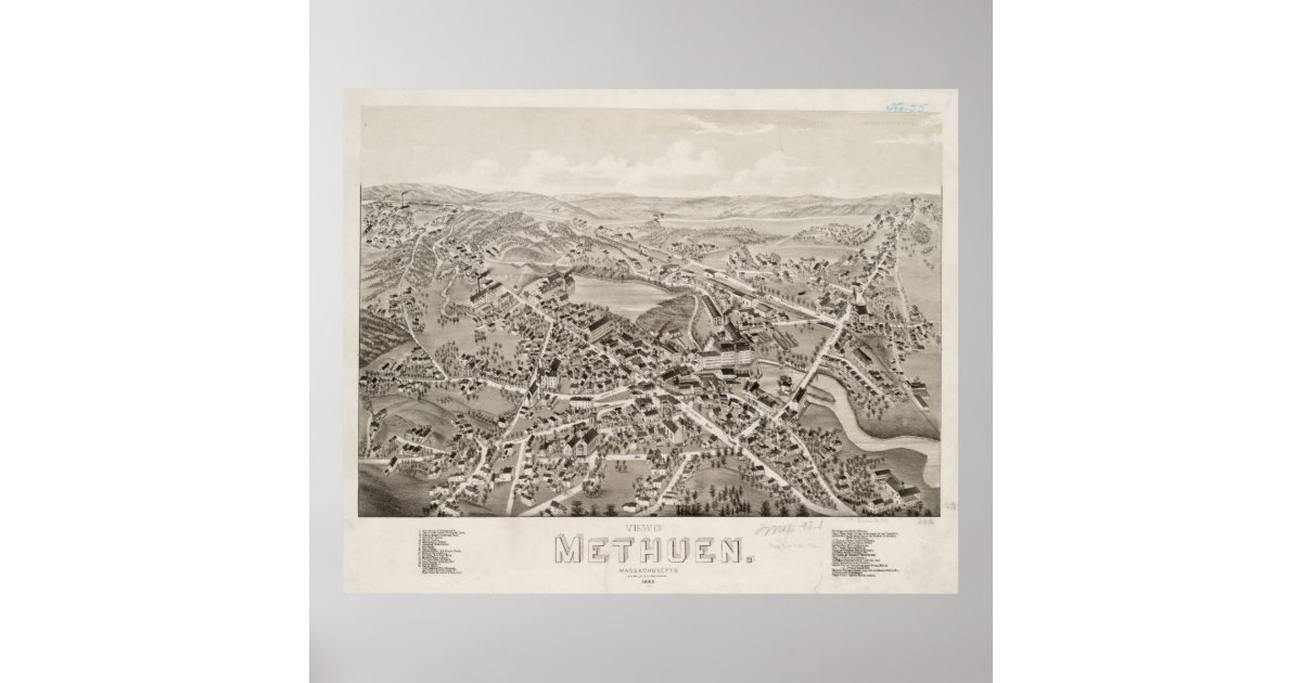 Vintage Pictorial Map of Methuen MA (1882) Poster | Zazzle.co.nz